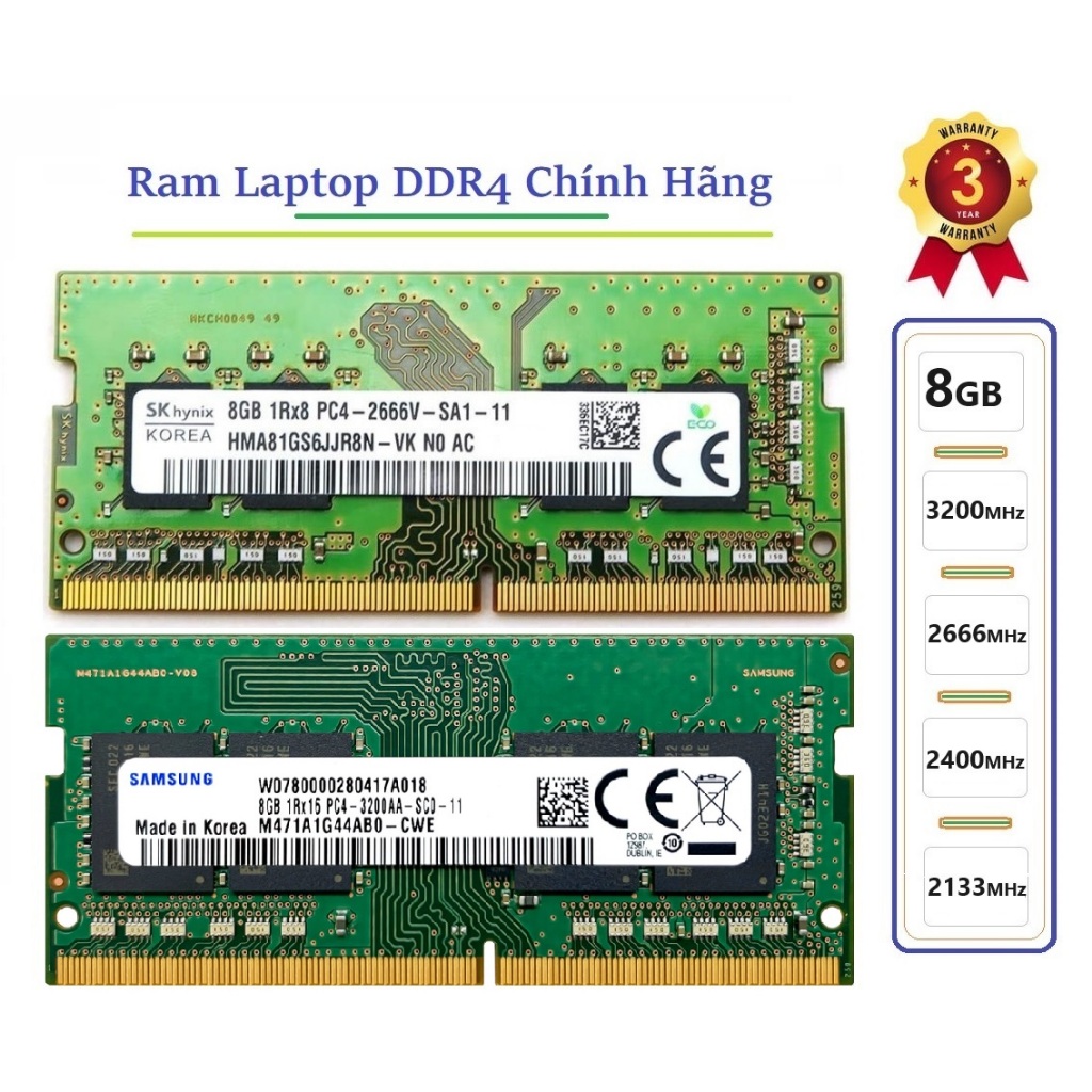 Ram Laptop 8GB DDR4 2133/2400/2666/3200Mhz Samsung Hynix Kingston ...