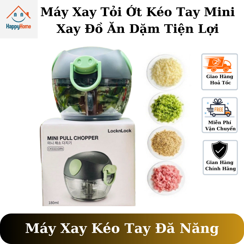 Máy xay tỏi ớt kéo tay Lock&Lock, dụng cụ xay rau củ quả đồ ăn dặm mini ...