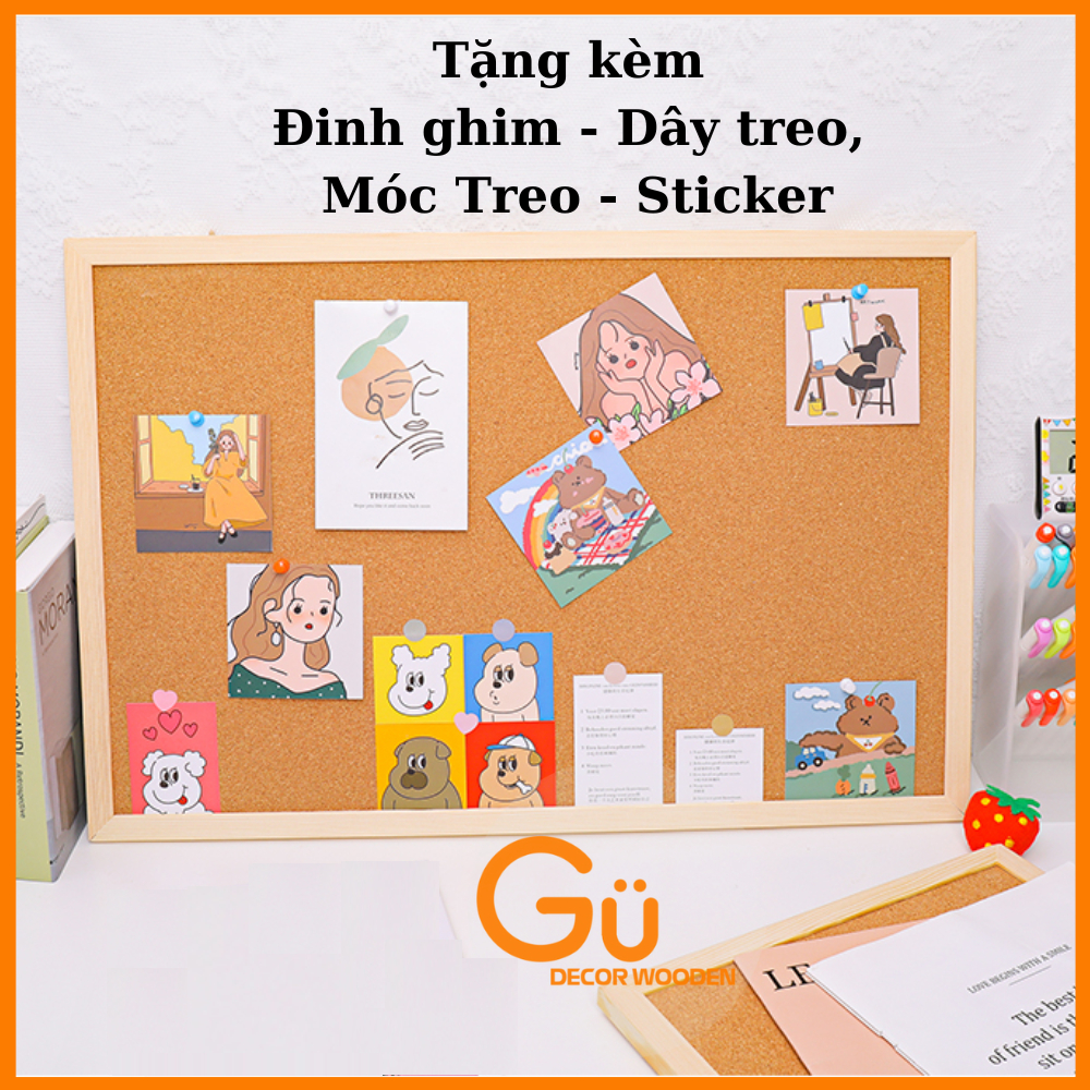 Bảng ghim gỗ bần,ghim tài liệu GU DECOR bảng Note treo tường dán ghi ...