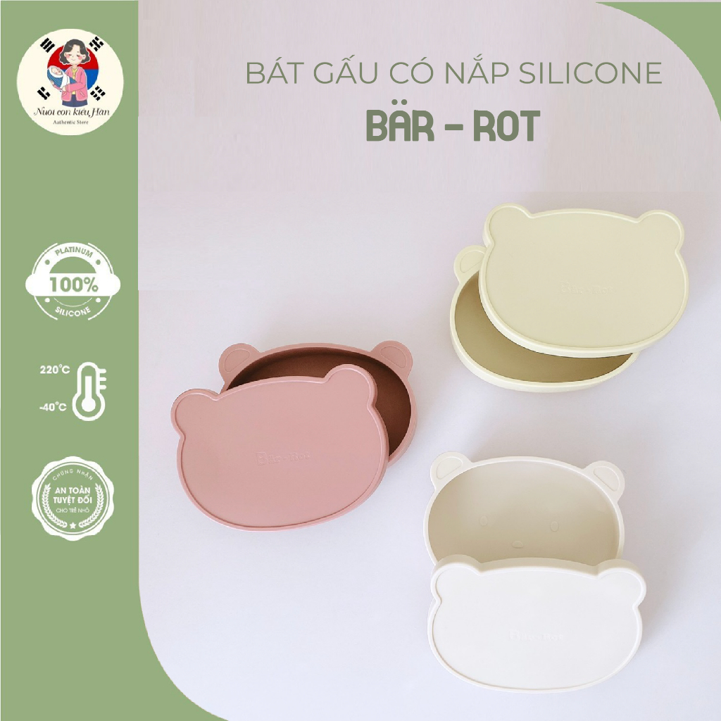 Đĩa Ăn Dặm Bằng Silicone Bar rot Hình Gấu có đế hít kèm nắp đậy Bát Ăn ...
