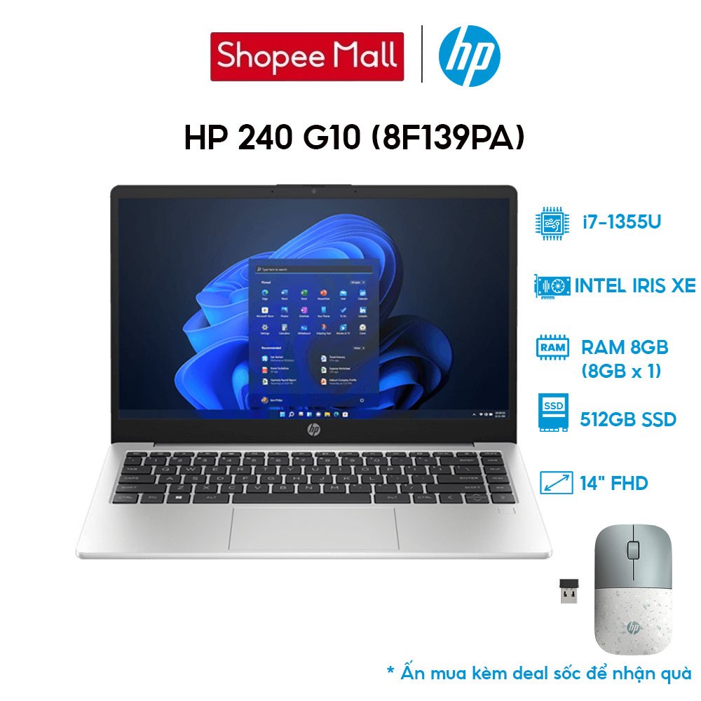Laptop HP 240 G10 8F139PA i7-1355U | 8GB | 512GB | Intel Iris Xe Graphics | Shopee Việt Nam