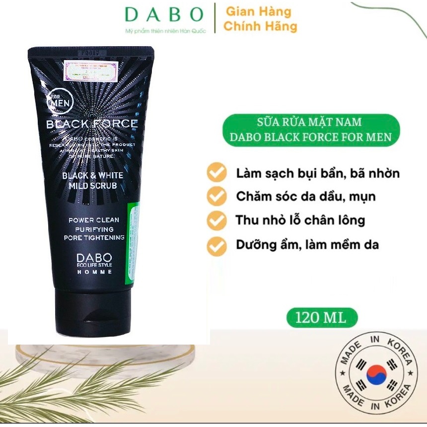 Hàng Chính Hãng- Sữa Rửa Mặt Nam Trắng Sạch Da Dabo Black Force & White ...