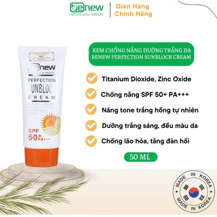 kem chống nắng Benew Sunblock Cream Spf 50 Pa+++ Hàn quốc 50ml/Hộp ...