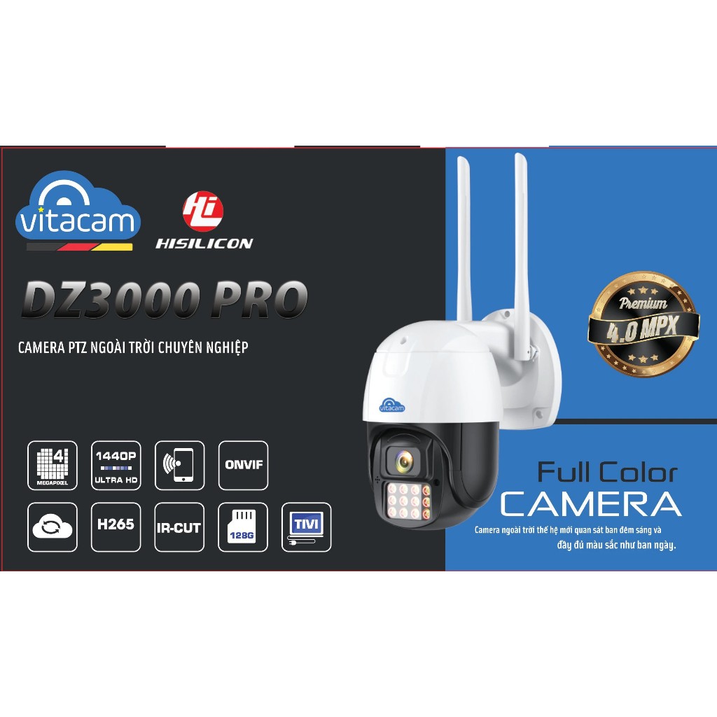 (Chính Hãng) Camera Wifi VITACAM Ngoài Trời PTZ DZ3000 PRO Xoay 355 độ ...