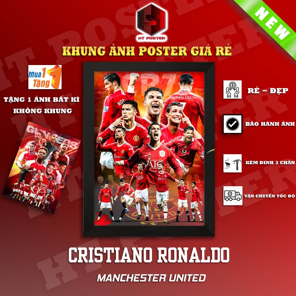 Khung ảnh poster Ronaldo - CR7 màu áo Man United gồm 2 kích thước để ...
