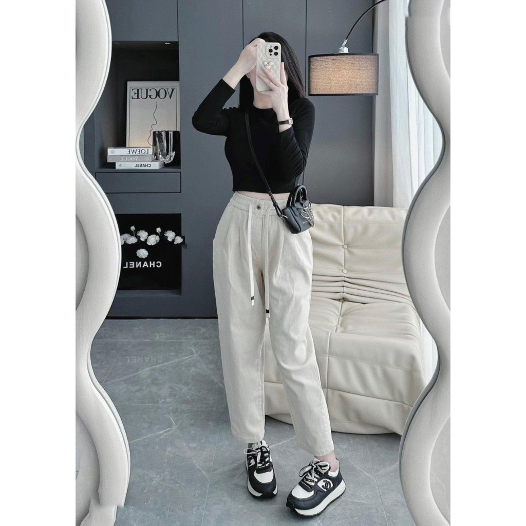 Quần Baggy chất liệu KaKi giãn cao cấp nữ, quần cạp lưng cao chun co ...