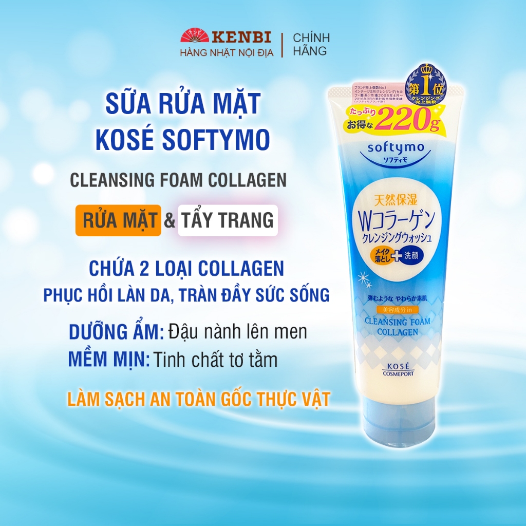 Sữa rửa mặt Kose Softymo Cleansing Foam Collagen, làm sạch, tăng cường collagen giúp da căng mịn ...