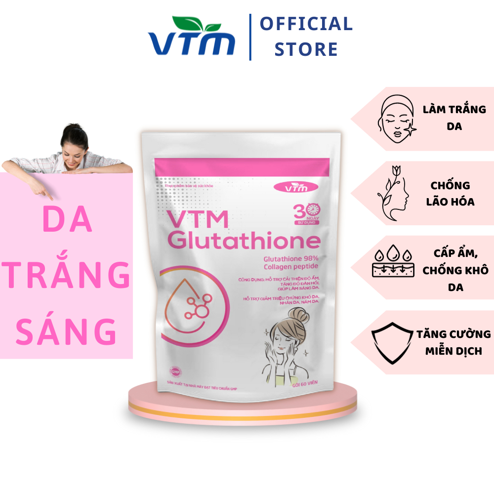 Viên uống VTM Glutathione hỗ trợ làm sáng da, hỗ trợ giảm triệu chứng ...