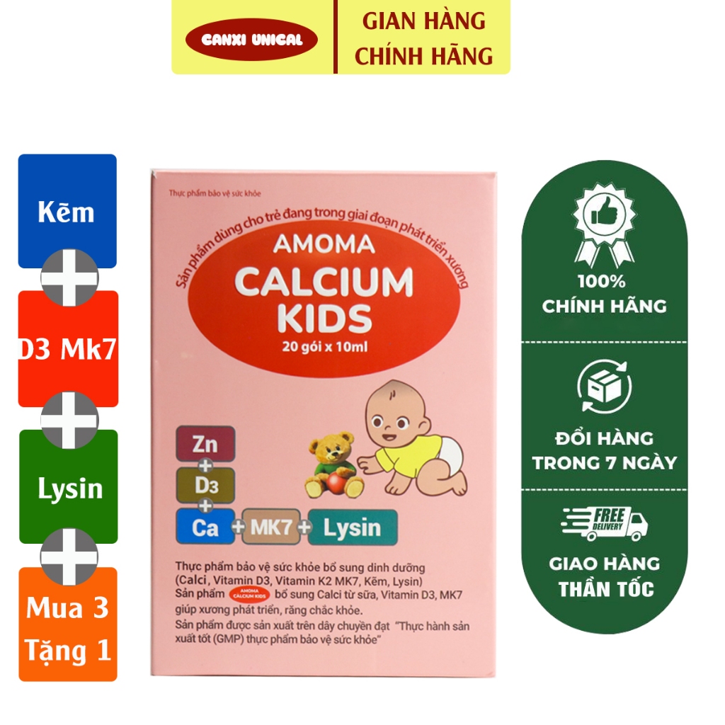Canxi Unical Amoma Calcium Kids hộp 20 gói bổ sung Canxi, Vitamin D3 ...