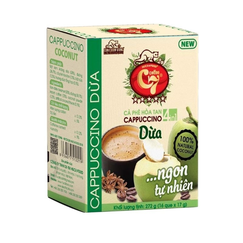 Cà Phê Dừa Hòa Tan Cappuccino 4in1 Con Chồn Vàng C7 - Hộp 16Que x 17Gr ...