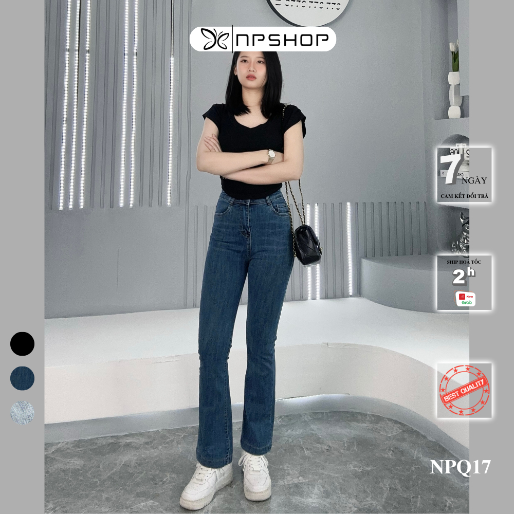 Quần jean ống loe lưng cao npshop, quần bò nữ ống loe cạp cao co giãn NPQ17 | Shopee Việt Nam
