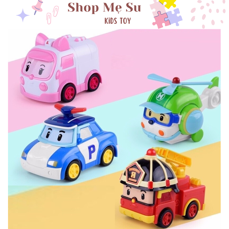 Hộp 8 xe poli chạy đà, xe ô tô cho bé.cảnh sát, tàu hỏa,máy bay nhiều ...