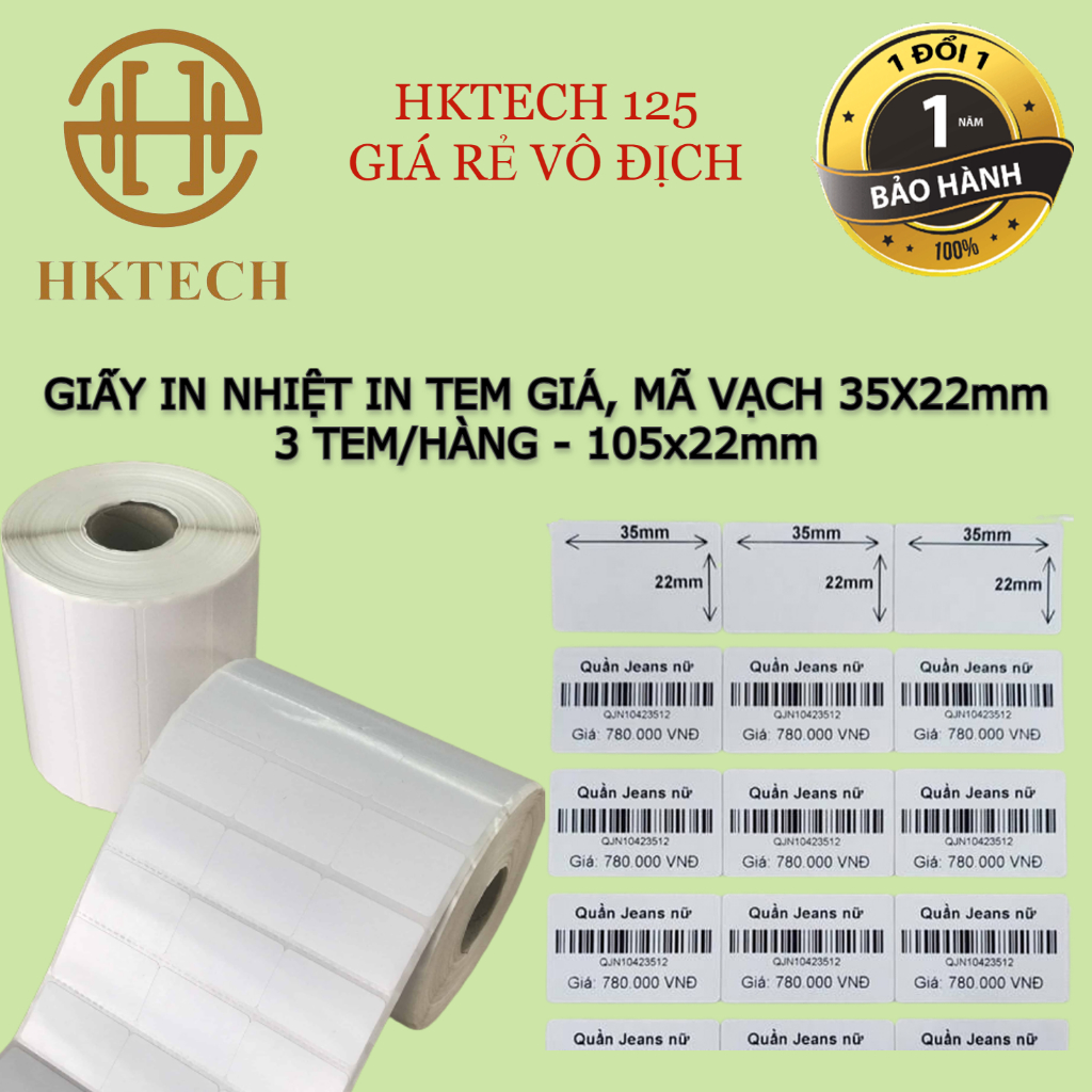 Giấy In Mã Vạch 3 Tem Nhiệt 35x22mm - 105x22mm, Giấy In Tem 3 Hàng ...