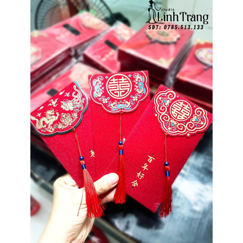 (10 bao) Bao Lì Xì đỏ tua rua phong cách sang trọng, Bao Lì Xì đỏ ngày ...