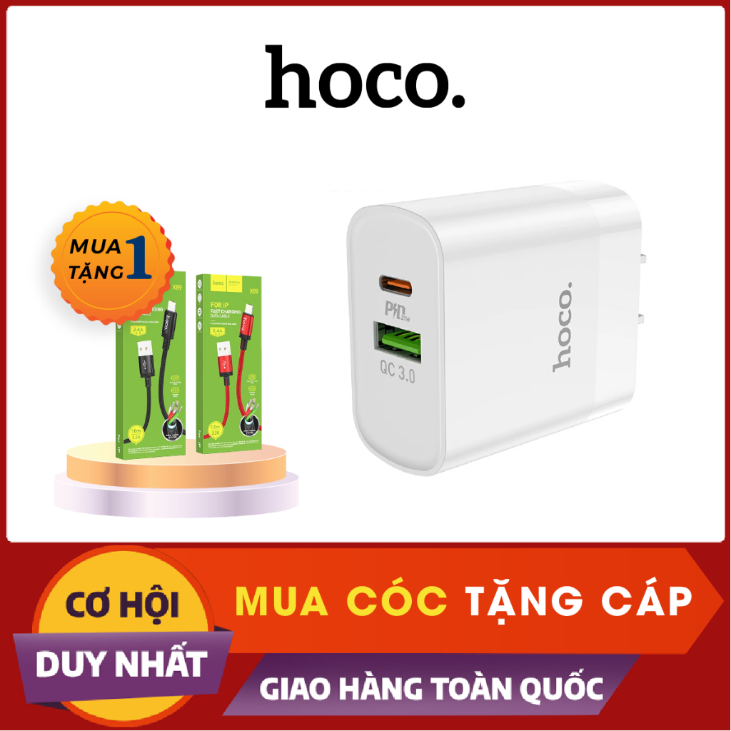 [MUA 1 TẶNG 1] Mua củ sạc nhanh Hoco C80 PD20W QC3.0 (2 cổng) được tặng kèm 1 dây cáp sạc nhanh ...