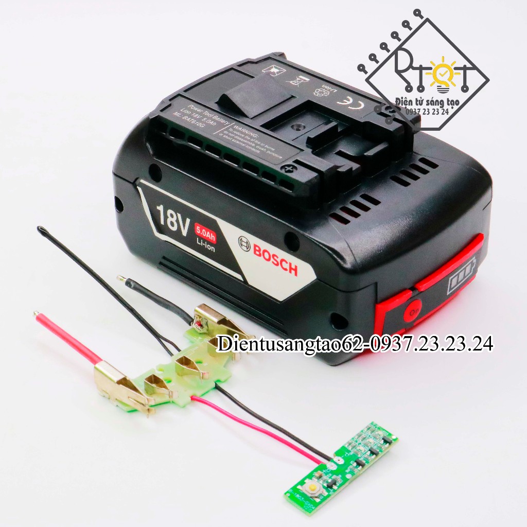 Vỏ và mạch pin Bosch 18V - 5Ah, nhận sạc zin Bosch.có led báo pin ...