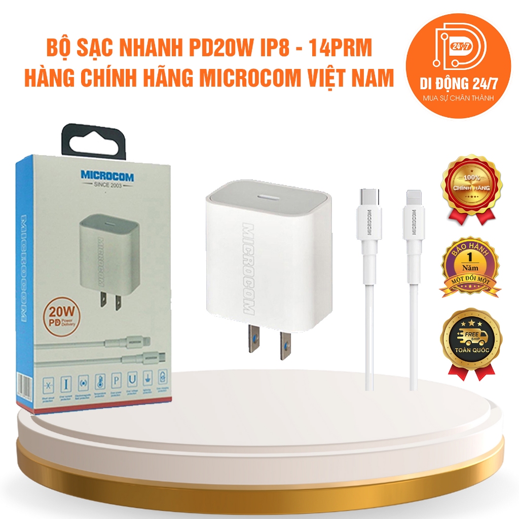 Bộ củ cáp sạc nhanh PD20W Microcom cho IP từ 8 đến 14PRM an toàn ổn định, lỗi 1 đổi 1 12 tháng ...