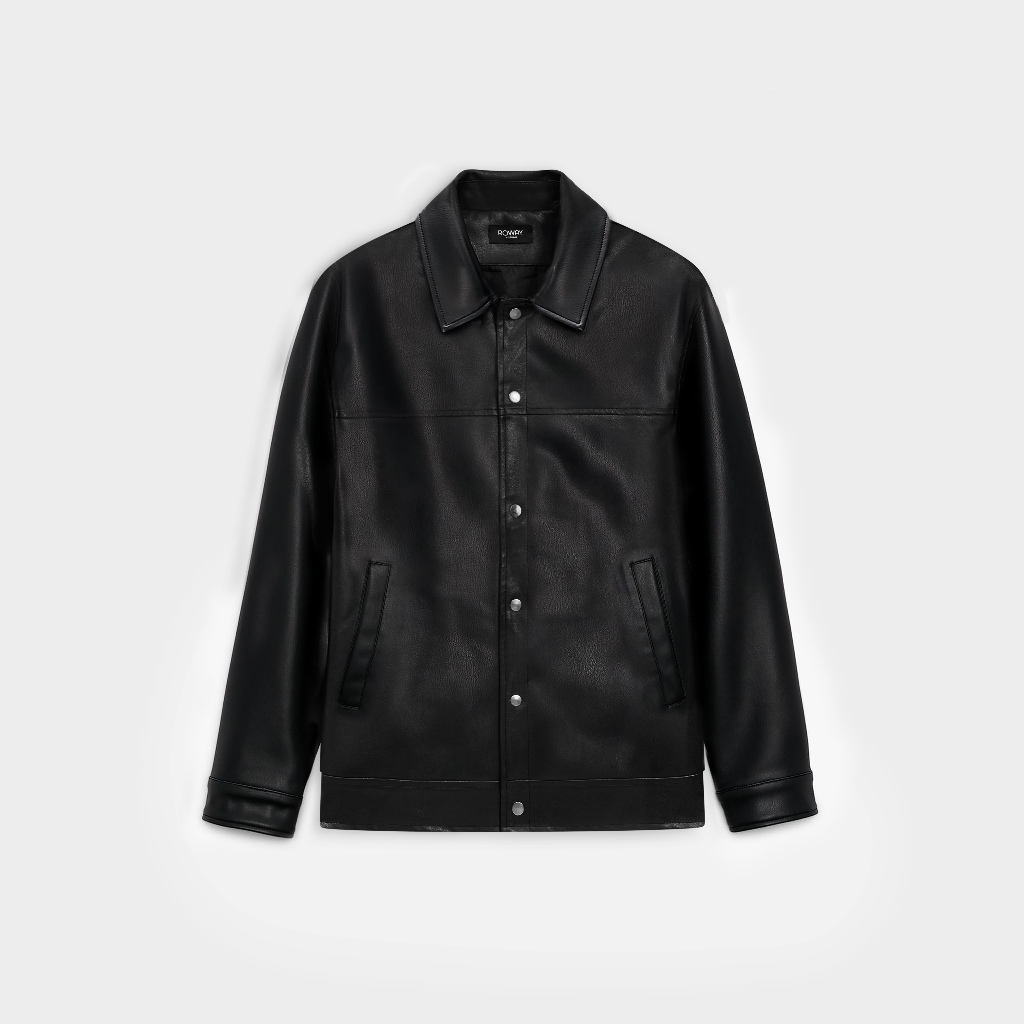 Áo khoác da ROWAY chất liệu da PU cao cấp | Jacket cúc bấm | Shopee ...