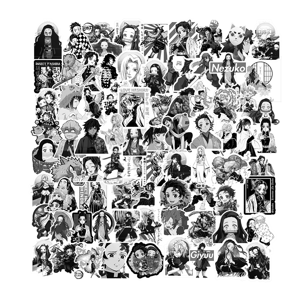 Set 100 Sticker Đen và Trắng Anime Demon Slayer Kimetsu No Yaiba ...