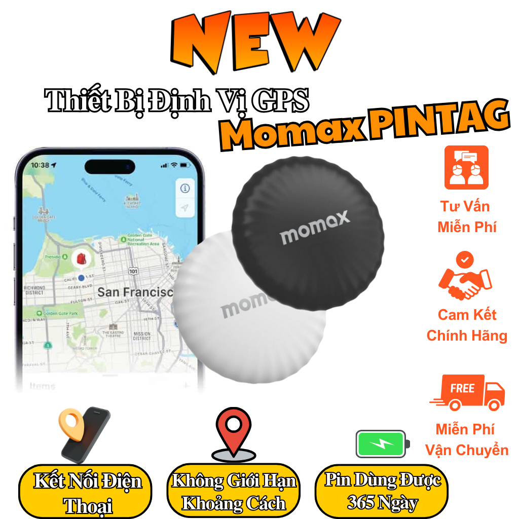 Thiết Bị Định Vị Mini GPS Momax PINTAG, Định Vị Thú Cứng, Xe Cộ, Chìa Khóa... Pin Dùng 365 Ngày ...