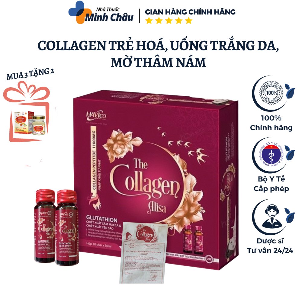 Collagen uống trắng da, mờ thâm nám Collagen peptide: 11000mg 30ml x 10 ...