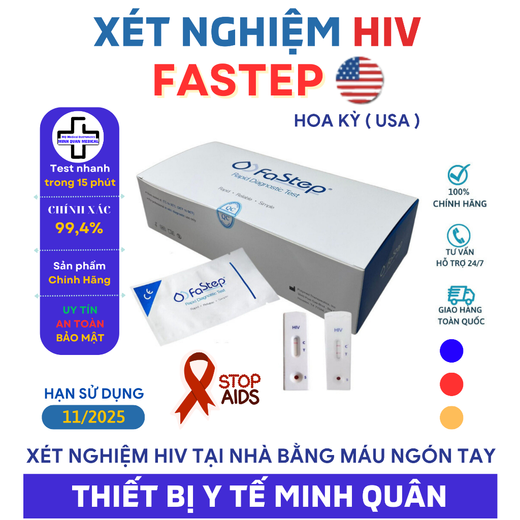 Bộ test xét nghiệm HIV Fastep của MỸ - Độ chính xác cao, dễ thực hiện ...