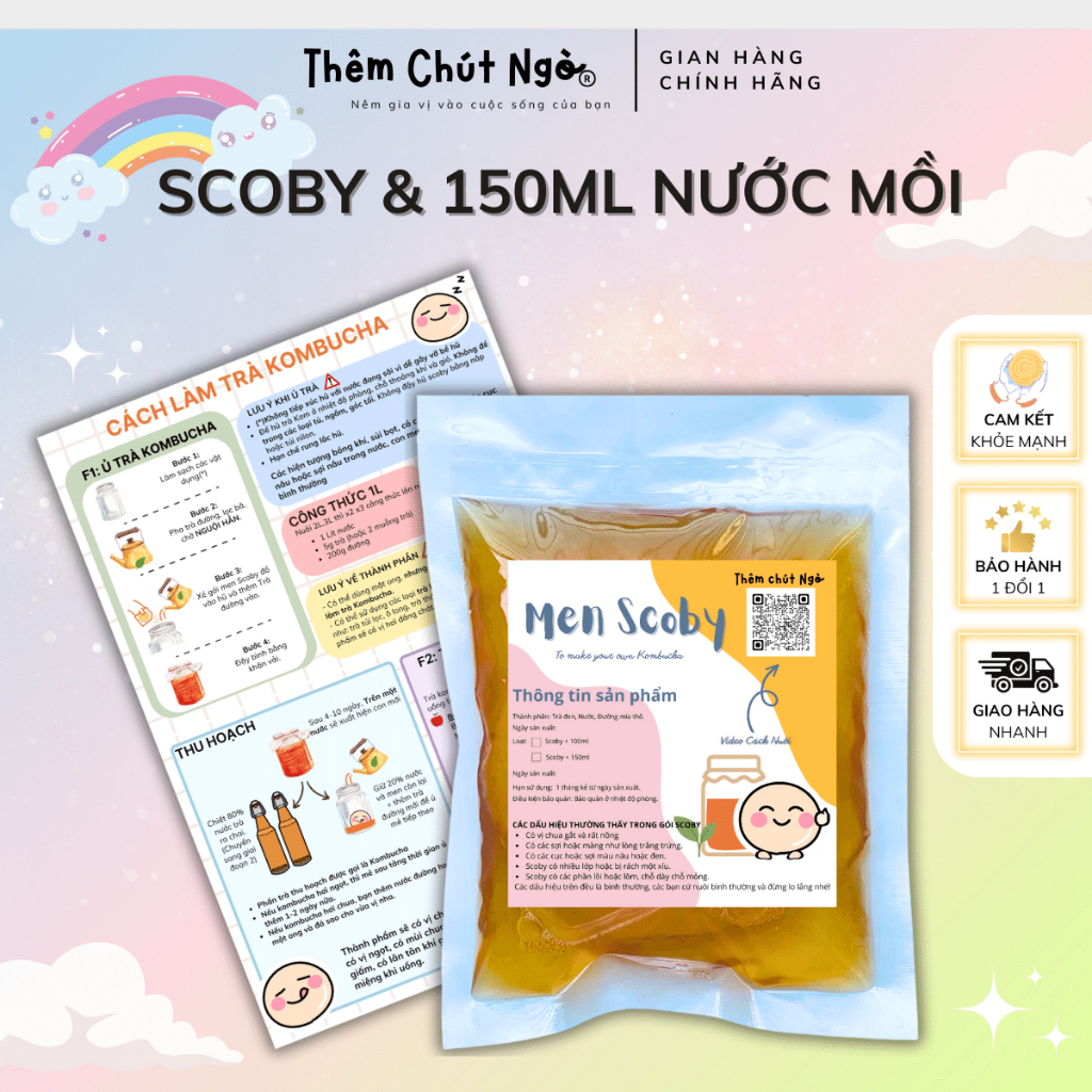 Scoby làm trà Kombucha, con giống kombucha kèm 150ml nước mồi, con ...