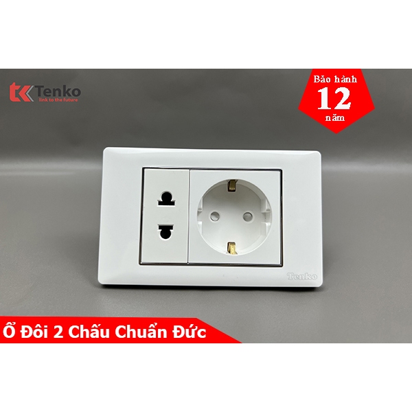 Ổ Điện Đôi 2 Chấu Chuẩn Đức Âm tường Thương Hiệu Nhật Bản Mặt Nhựa Trắng Viền Bạc TENKO TK-C27 ...