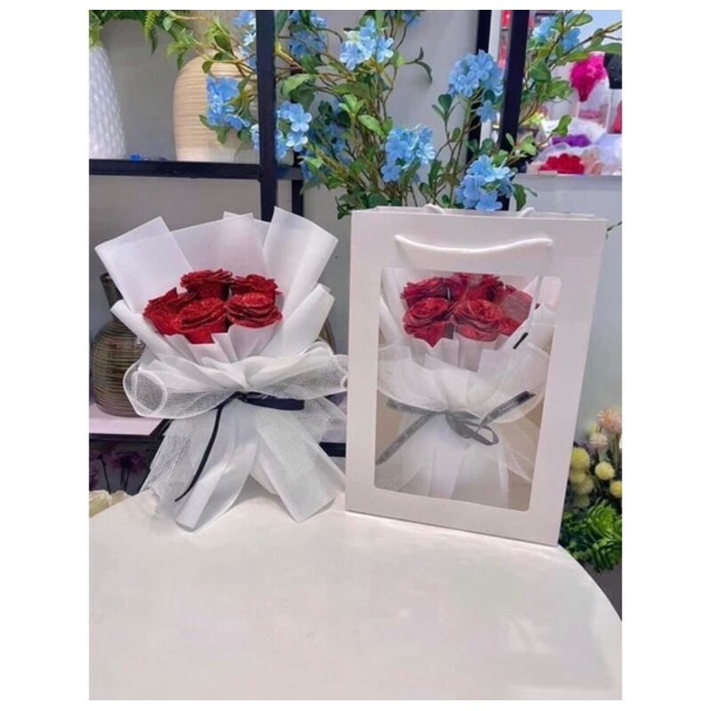 Bó hoa nhũ 5 bông 8/3 20/10, 20/11 kèm túi hộp và thiệp | Shopee Việt Nam