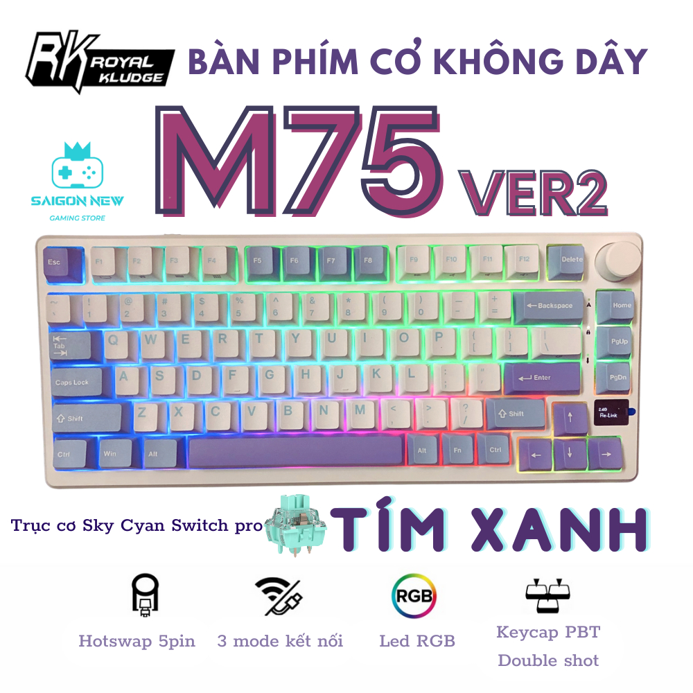 Bàn phím cơ không dây Hotswap RK ROYAL KLUDGE M75 - Thiết kế mạch xuôi ...