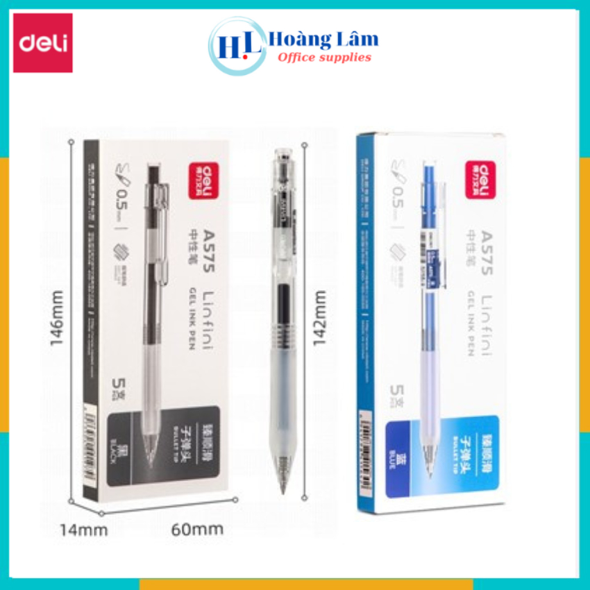 Bút bi nước bút gel Deli mực đen ngòi 0.5mm học sinh mực đều A575 - có ...