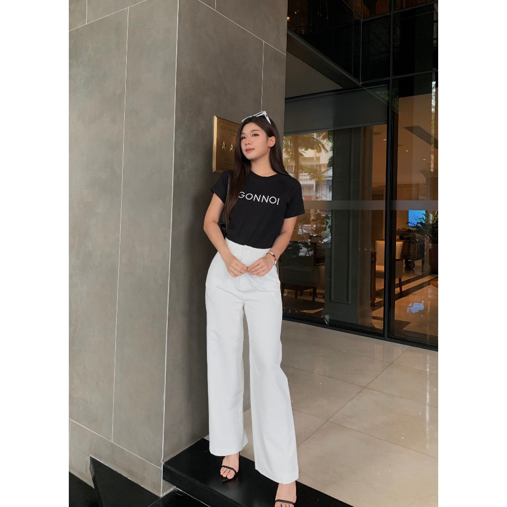 Quần công sở culottes GONNOI, màu trắng, ống suông | Shopee Việt Nam