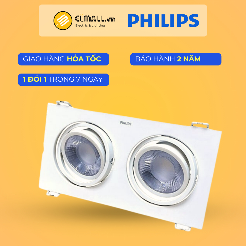 Đèn âm trần đôi chỉnh hướng 2x9w ánh sáng vàng, trung tính GD100B ...