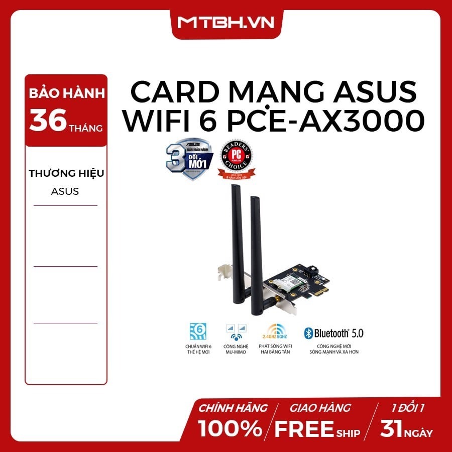 Card Mạng Pcie Wifi 6 Asus Pce-Ax3000 Chuẩn Ax3000 - Hàng Chính Hãng ...