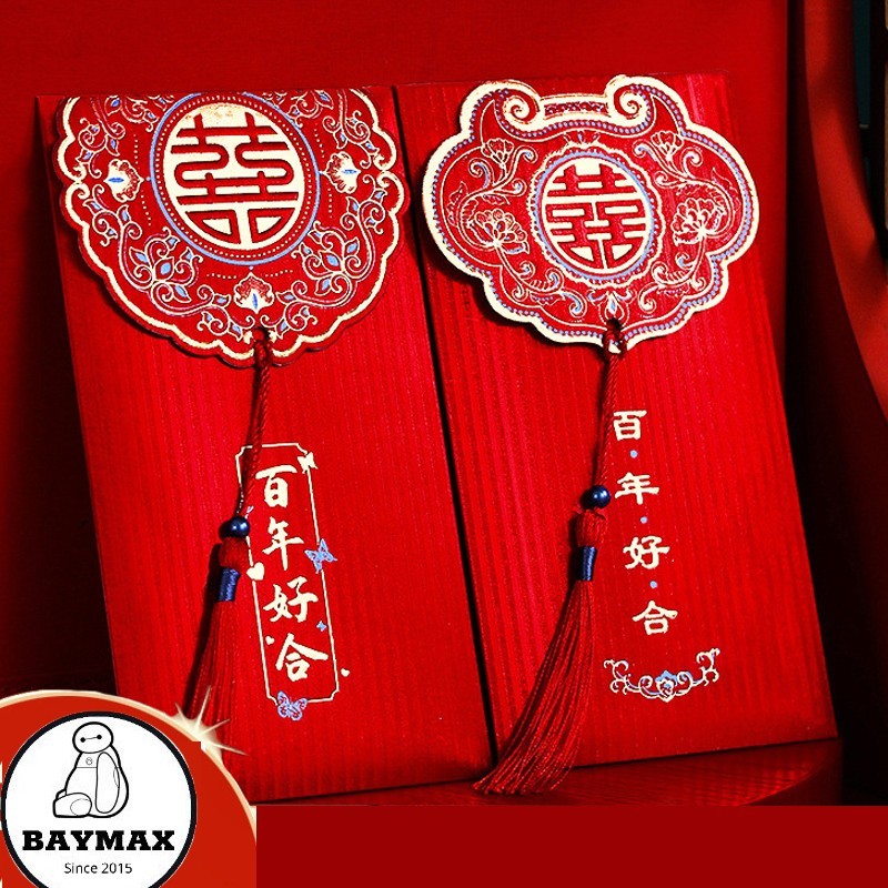 2 Lì xì lụa giấy nhũ cao cấp CHỮ HỈ, bao lì xì cưới, đặt mâm tráp, ăn ...