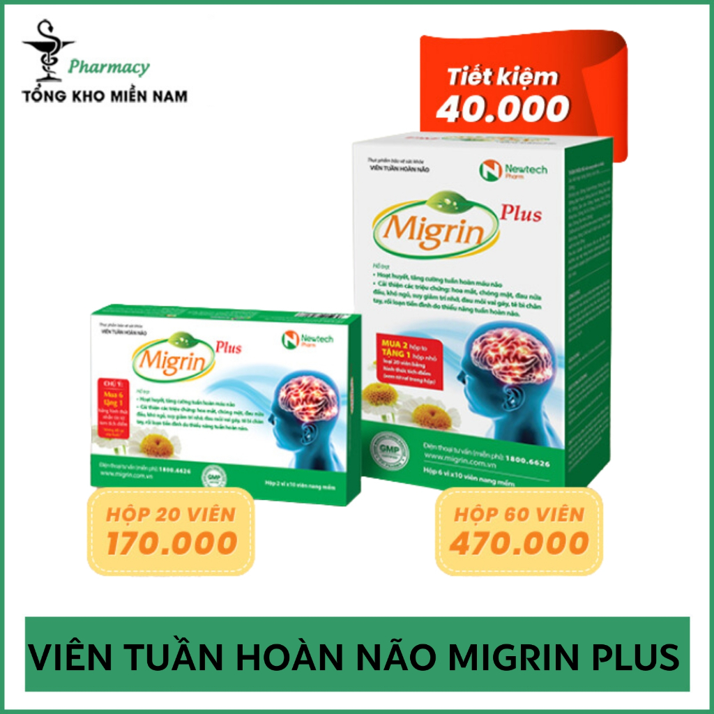 Migrin Plus giảm chóng mặt, đau nửa đầu, khó ngủ, suy giảm trí nhớ (hộp ...