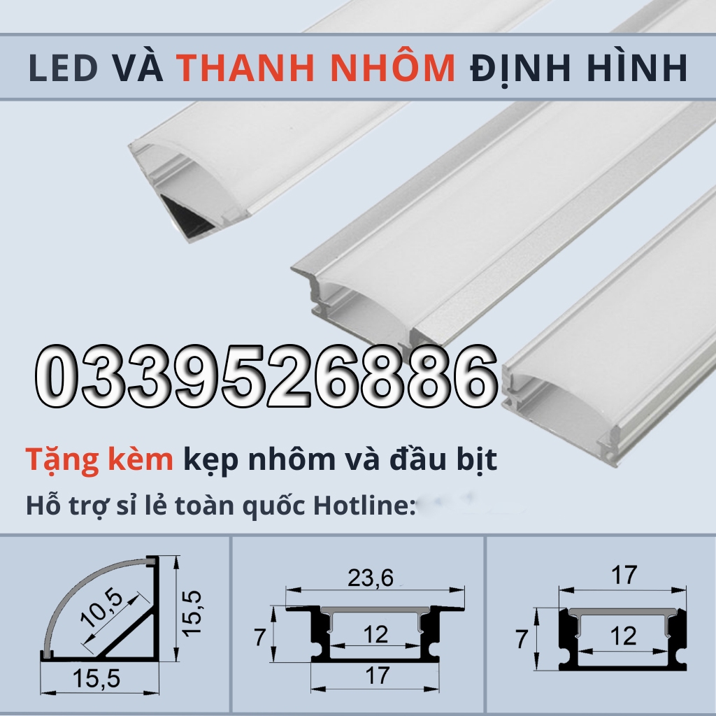 Thanh nhôm 2m led định hình, máng nhôm dùng cho led dán, led thanh 12v ...