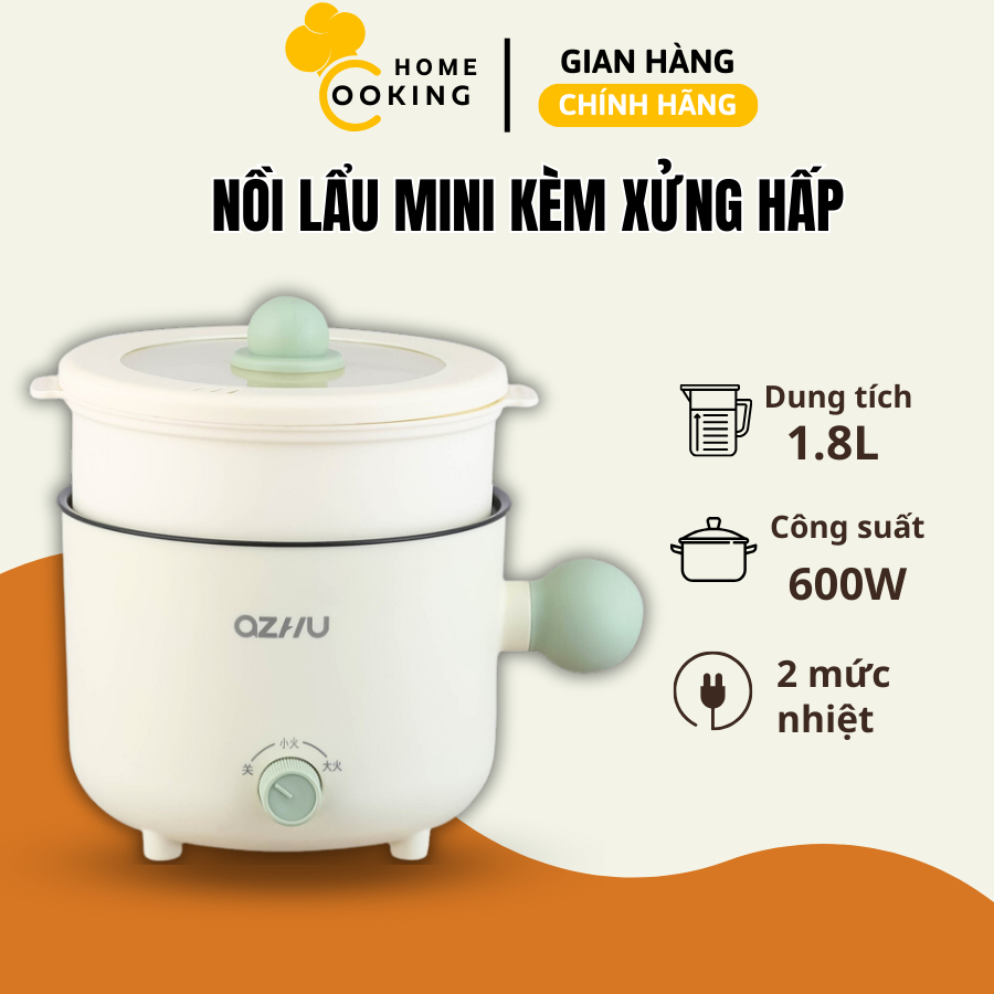 Nồi lẩu điện đa năng mini AZHU dung tích 1,8L nồi lẩu mini đa năng kèm ...