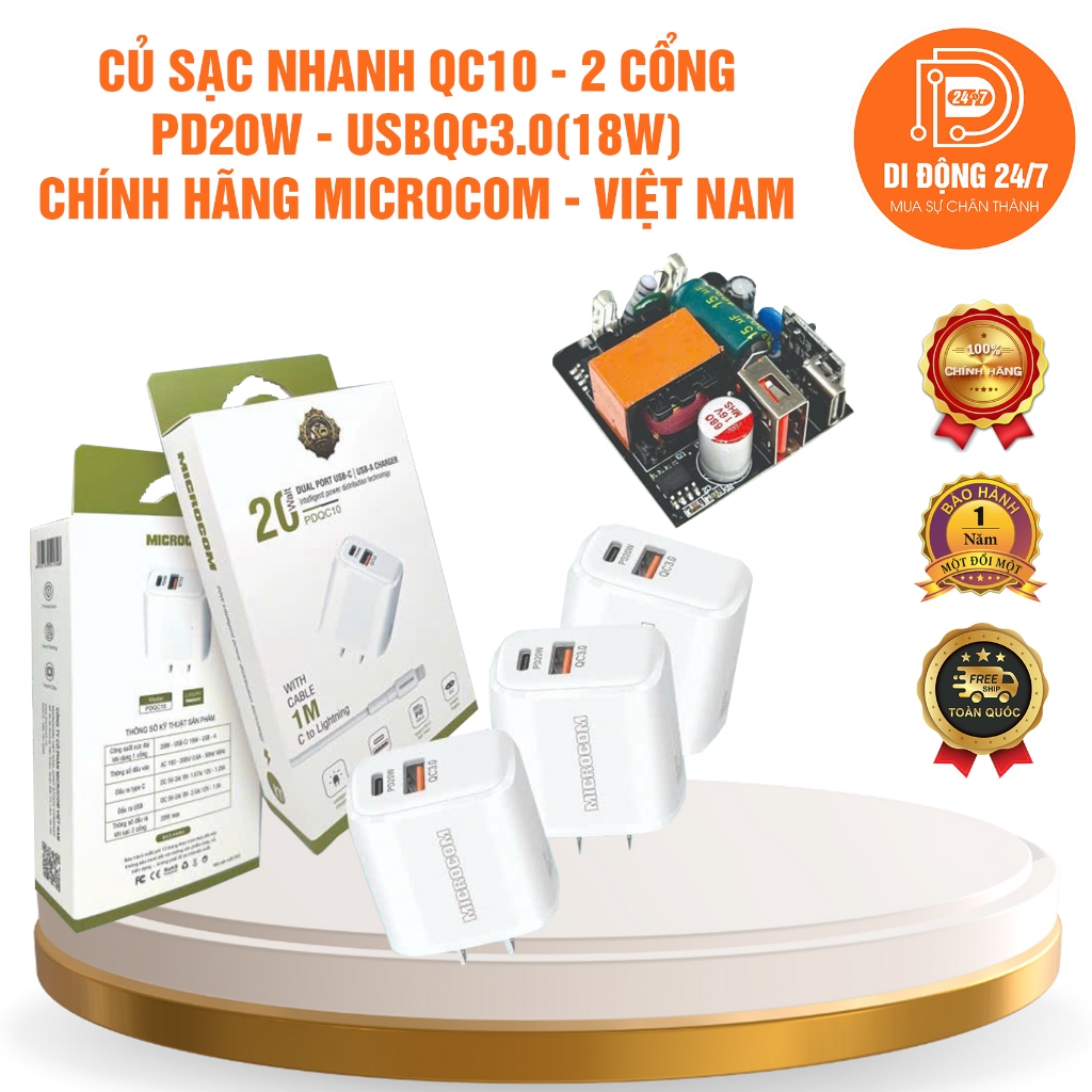 Củ sạc nhanh QC10 2 Cổng - 20WPD và USBQC3.0(18W) - Chính Hãng Microcom ...