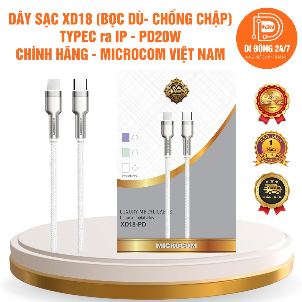 Dây sạc XD18 Microcom - 20W PD - Type-C ra IP | Shopee Việt Nam