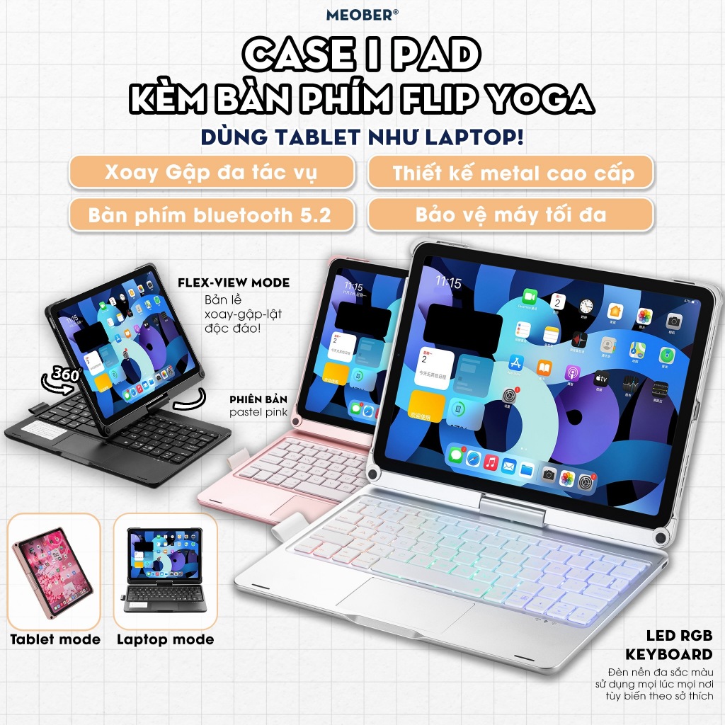 [Premium] Case i Pad Kèm Bàn Phím Flip Yoga bản lề Xoay Gập 360 dành ...