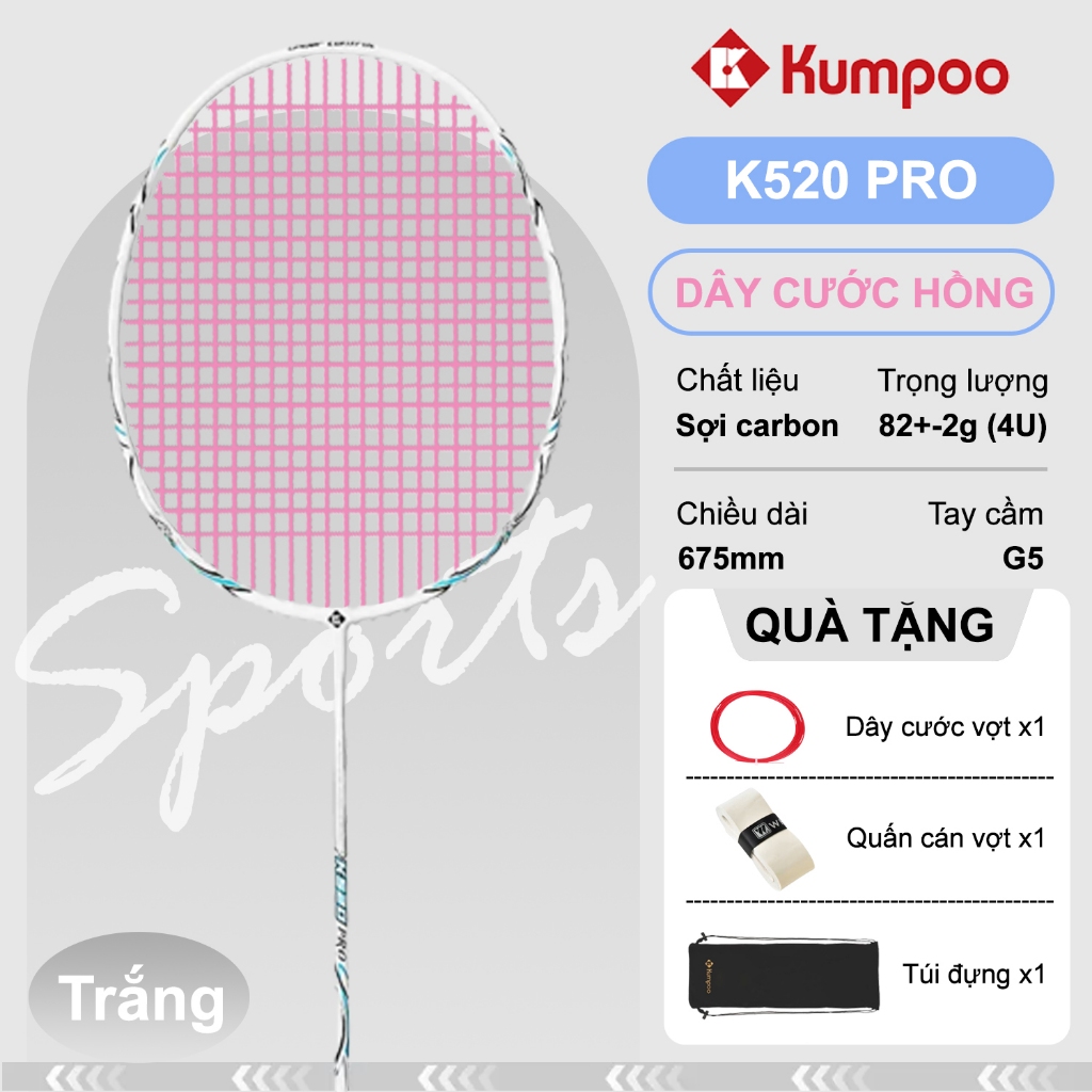 Vợt cầu lông Kumpoo K520 pro chính hãng sợi carbon 4U căng sẵn công thủ ...