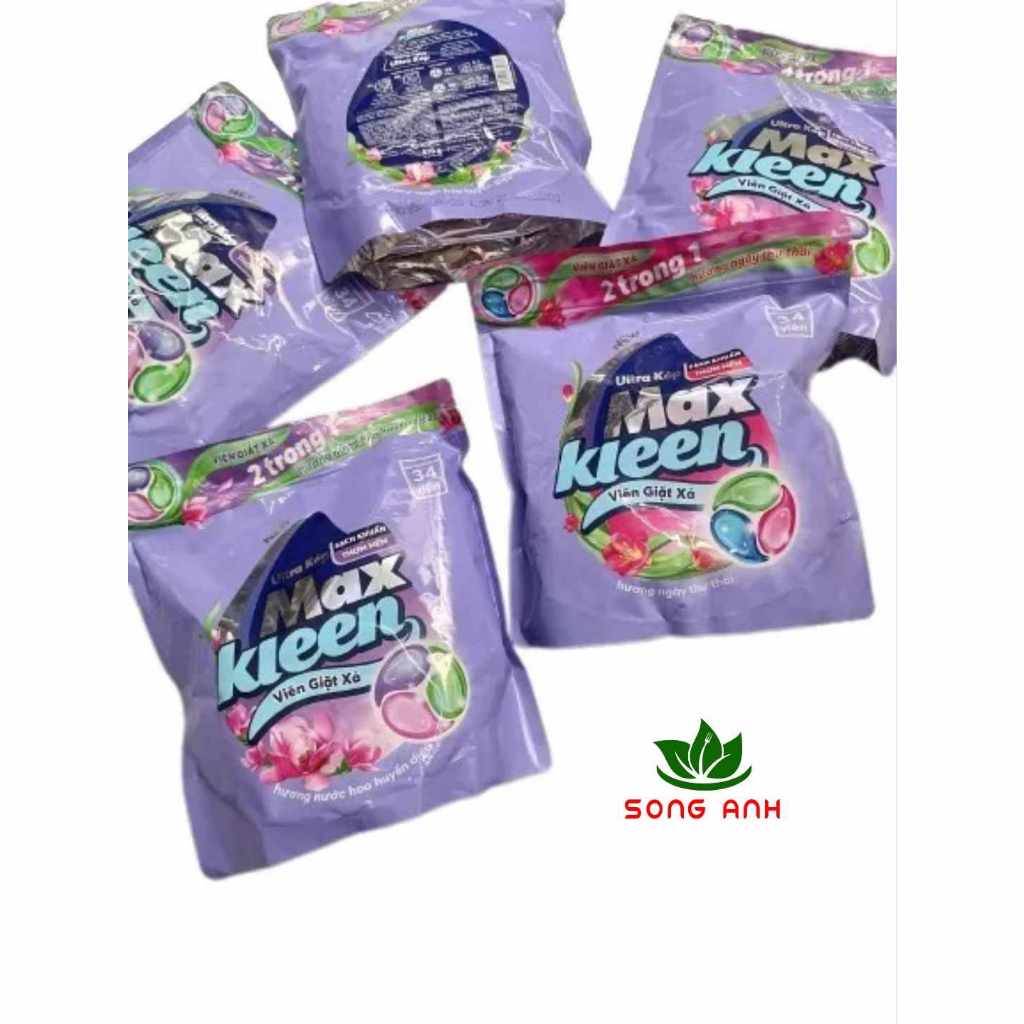 Maxkleen viên giặt xả 2 trong 1 với tính năng đột phá túi 34 viên cho ...