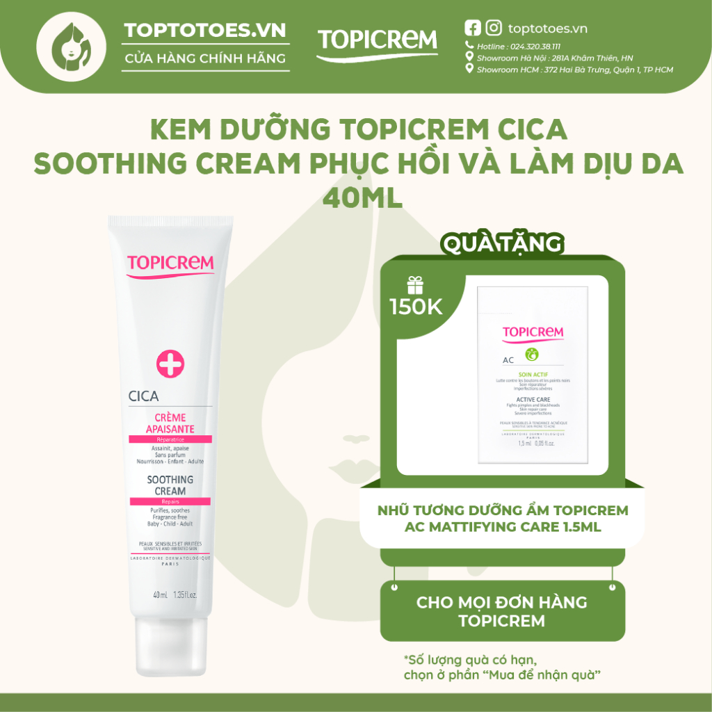 Kem dưỡng Topicrem Cica Soothing Cream phục hồi và làm dịu da 40ml ...