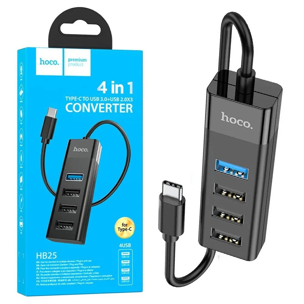Hub chia cổng USB Hoco HB25 Type-C / USB ra 1 cổng USB 3.0 + 3 cổng USB ...