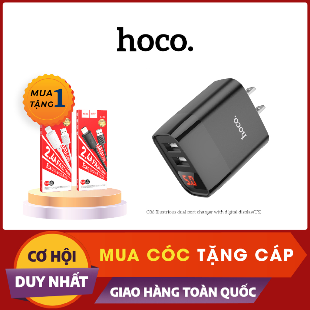 [MUA 1 TẶNG 1] Mua củ sạc nhanh Hoco C86 (LED 2 cổng) được tặng kèm 1 ...