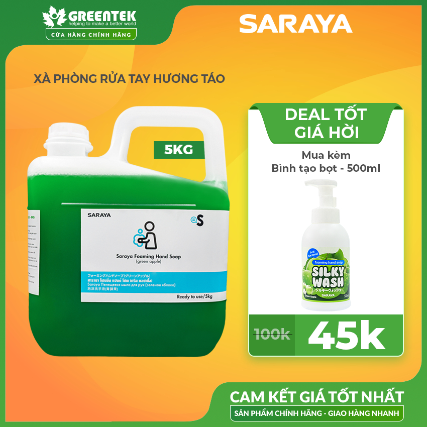 Xà Phòng Rửa Tay Sát Khuẩn Saraya Foaming Hand Soap (Green Apple) - Can 5Kg | Shopee Việt Nam