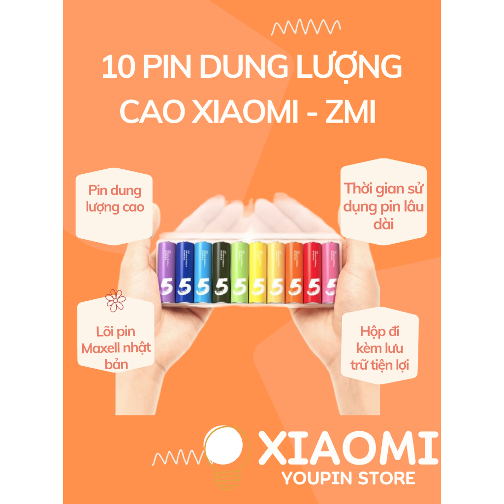 Xiaomi Youpin ZMI PIN Rainbow số 7 AAA -1 vỉ 10 viên, Pin 2A Xiaomi ZMI ...