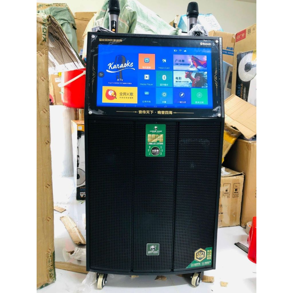 Loa kéo di động Karaoke Xiong Mao D13 công suất loa 800W Bass 40 kèm 2 míc tích hợp kèm màn hình ...