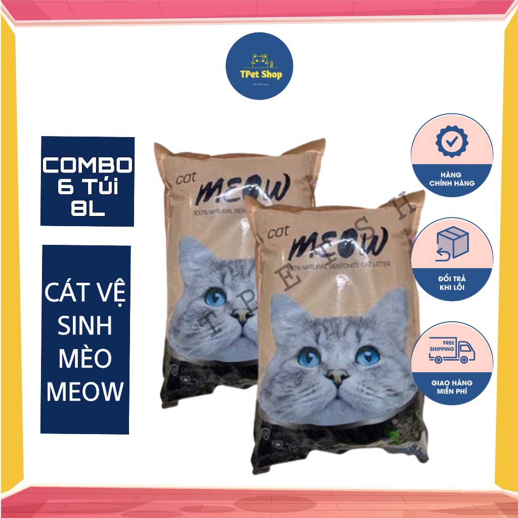 Tải cát vệ sinh Meow 6 túi cho mèo- Cát vệ sinh giá rẻ tiện lợi khử mùi vón cục tốt dành cho thú ...